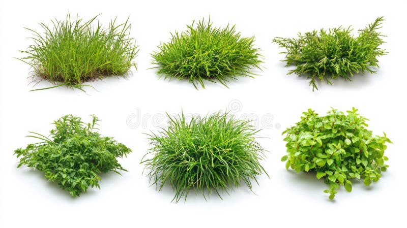 Set of Grass Bushes Isolated on White. Creeping Bentgrass. Agrostis ...