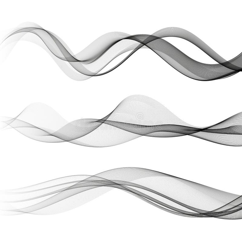 Set of Gray Horizontal Waves on White Background, Smooth Gray Wave ...