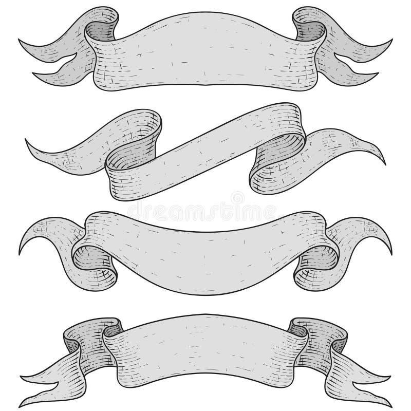 Set of Gray Ribbon Scrolls. Hand Drawn Sketch Stock Vector ... Set of Gray Ribbon Scrolls. Hand Drawn Sketch Stock Vector ...