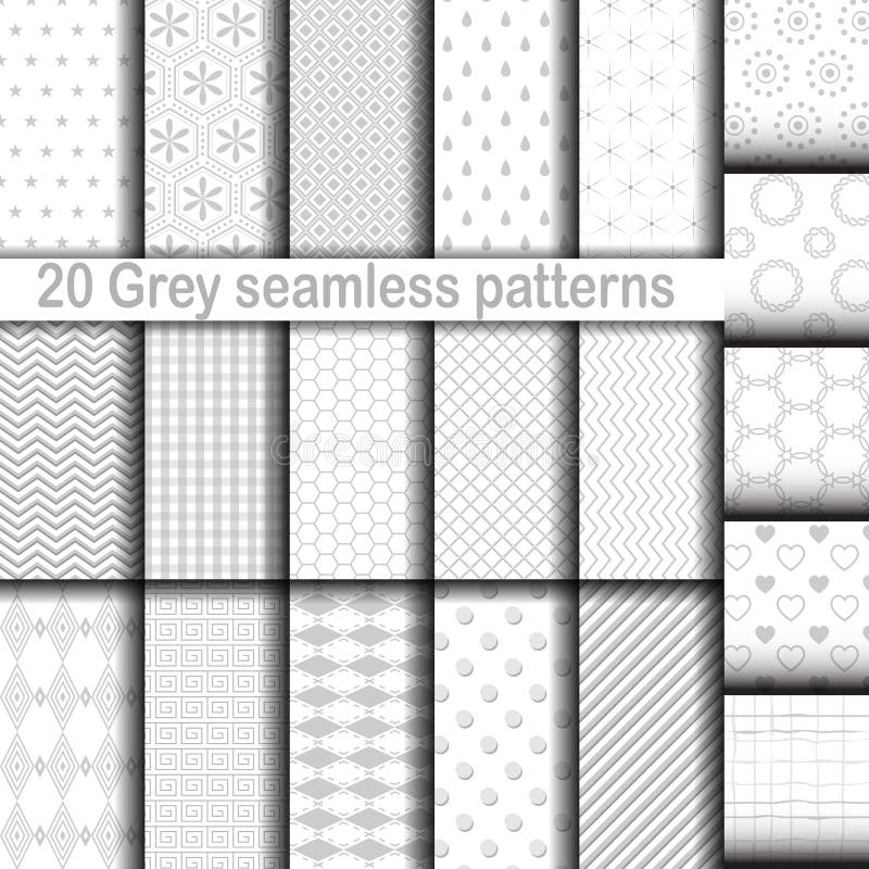 Set of 20 Gray Seamless Patterns Stock Vector - Illustration of ...