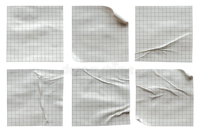 A Set of Gray Square Grid Pattern Small Glued Crumpled and Creased Note ...