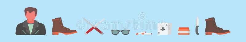 Set of Greaser Cartoon Icon Design Template with Various Models. Vector ...