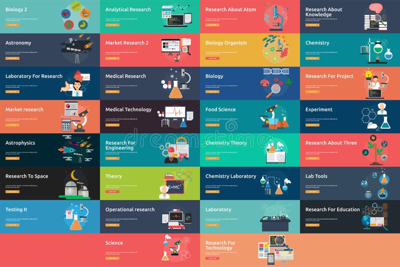 Science and Research Banner Design Stock Illustration - Illustration of ...