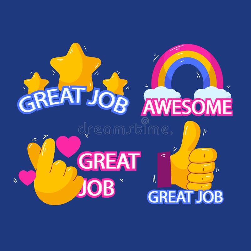 Set of Great Job and Good Job Stickers Vector Illustration. Stock ...