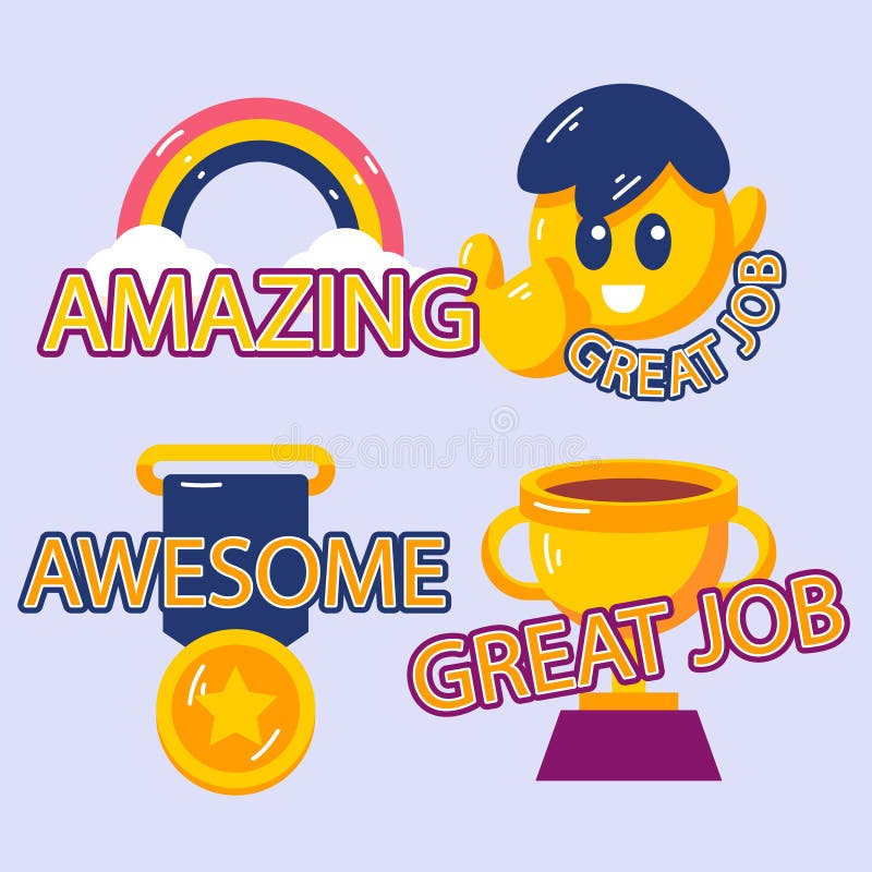 Set of Great Job and Good Job Stickers Vector Illustration. Stock ...