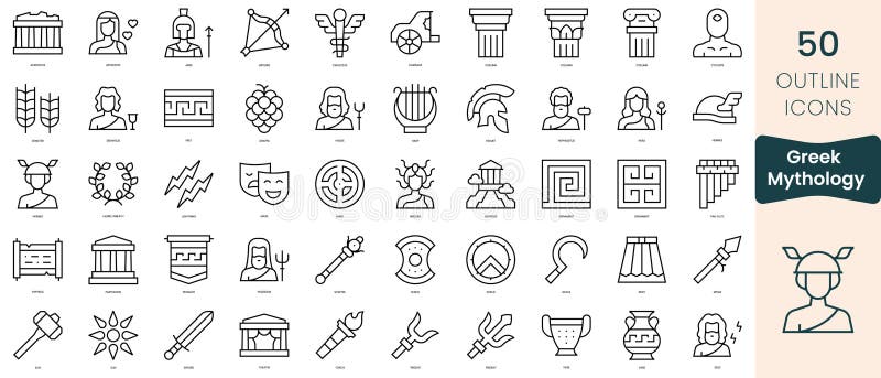 Set of Greek Mythology Icons. Thin Linear Style Icons Pack Stock Vector ...