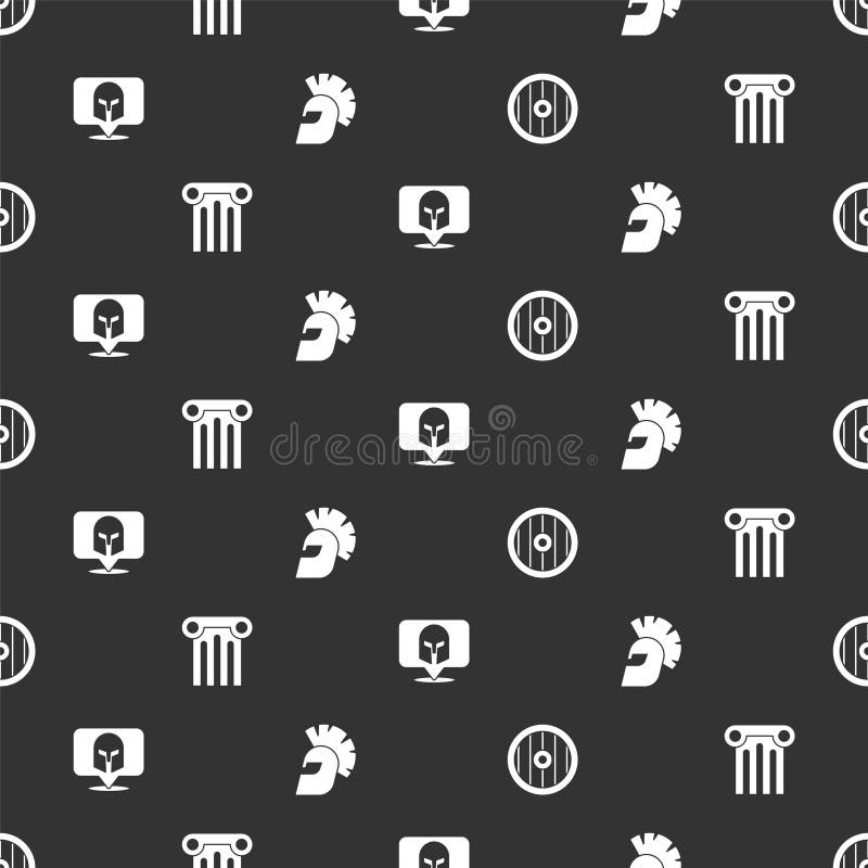 Set Greek Shield, Ancient Column, Helmet and on Seamless Pattern ...