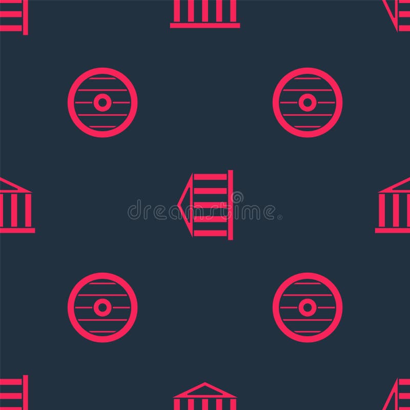 Set Greek Shield and Parthenon on Seamless Pattern. Vector Stock Vector ...