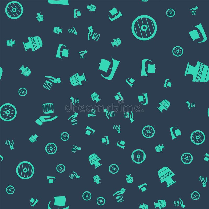 Set Greek Trireme, Shield, Ancient Column and Amphorae on Seamless ...