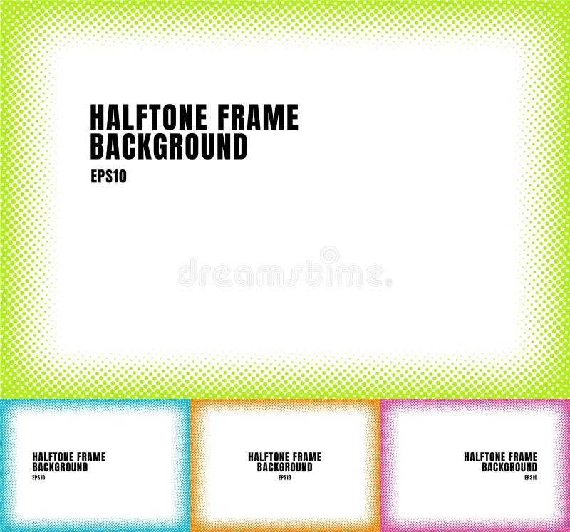 Set of Green, Blue, Orange, Pink Halftone Dots Texture Frame on White ...