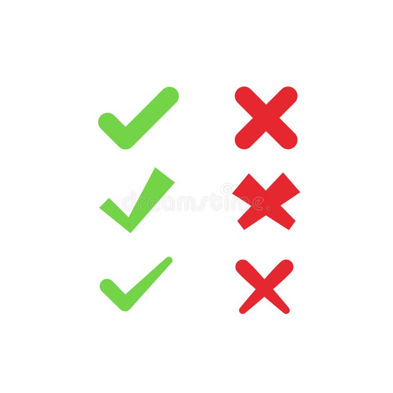 Set of Green Check Mark and Red Wrong Sign Stock Vector - Illustration ...