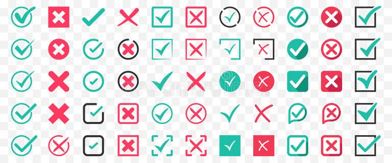 Set of Green Check and Red Cross Icons. Approved and Rejected Stock ...