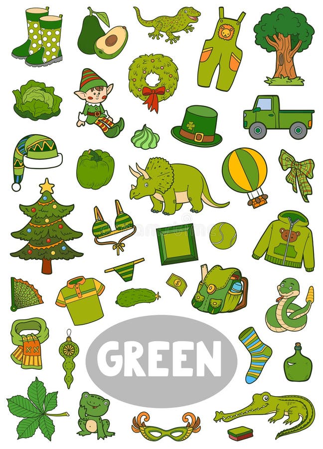 Set of Green Color Objects. Visual Dictionary for Children about the ...