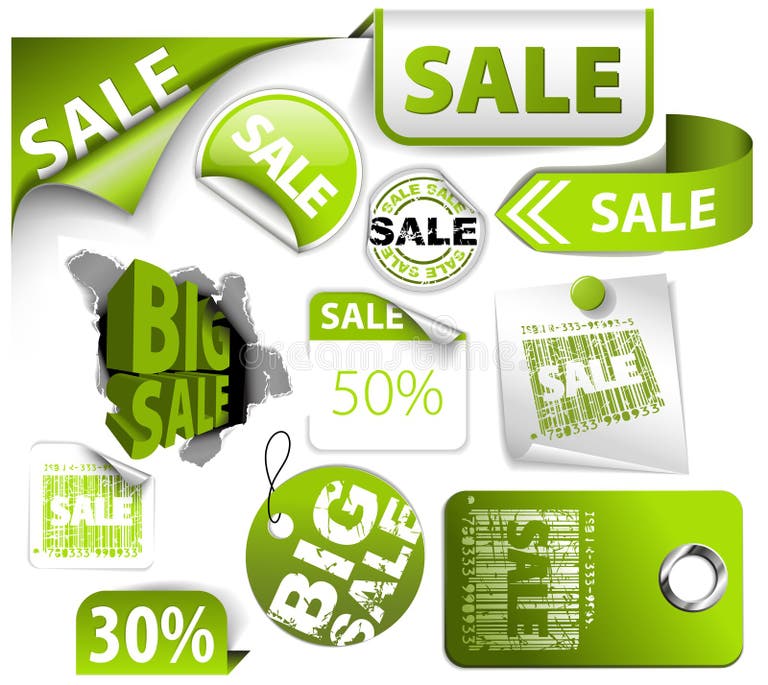Set of Green Discount Elements Stock Illustration - Illustration of ...