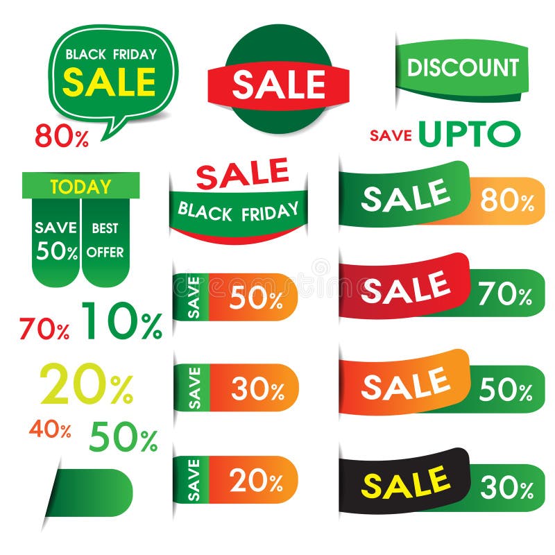 Set of Green Discount Labels Stock Illustration - Illustration of style ...