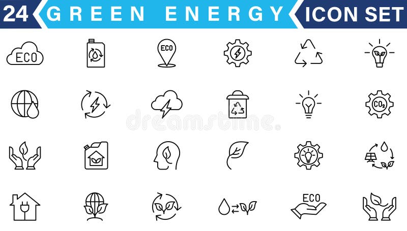 Set of Green Energy Thin Line Icons. Icons for Renewable Energy, Green ...