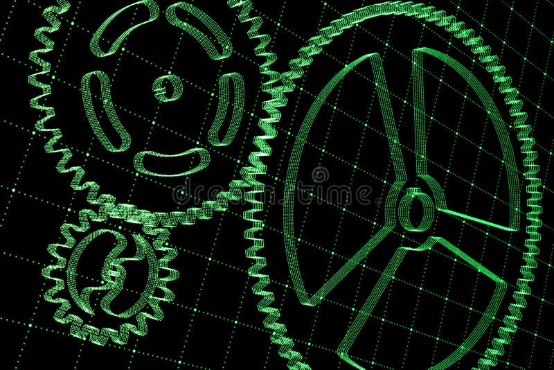 Set of Green Gears and Cogs on Virtual Screen Stock Illustration ...