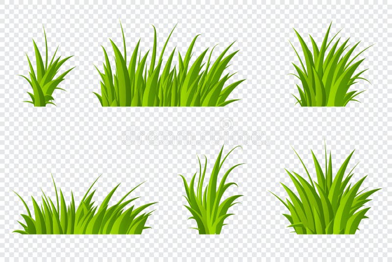 Set of Green Grass. Grass Bushes of Different Shapes. Hand Drawn Grass ...