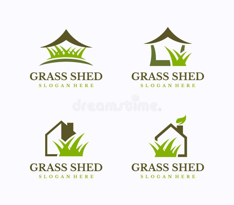 Set of Green Home Logo Design Template. Grass Storage Shed Concept ...