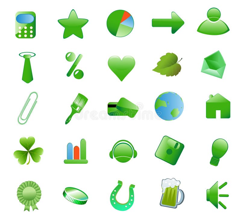 Set green icons stock vector. Illustration of mail, clover - 18666439