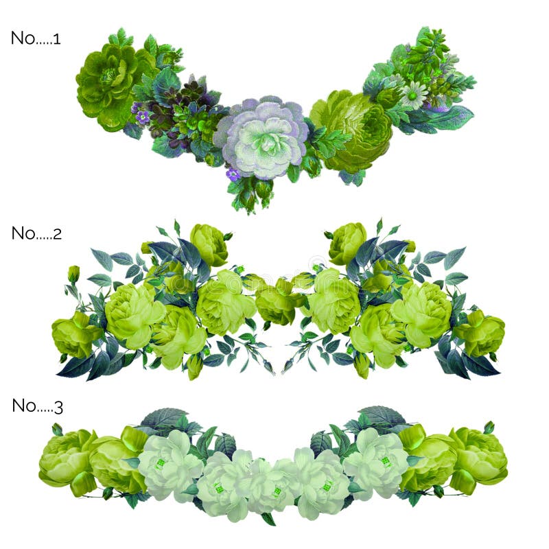 Set of Green Leaves, Green Flowers Borders Stock Illustration ...