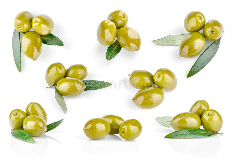 Set green olive with leaf. stock photo. Image of cutout - 109400386