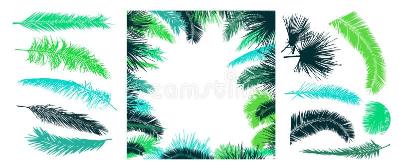 Set of Green Palm Tree Elements. Hand Drawing. Not AI. Vector ...
