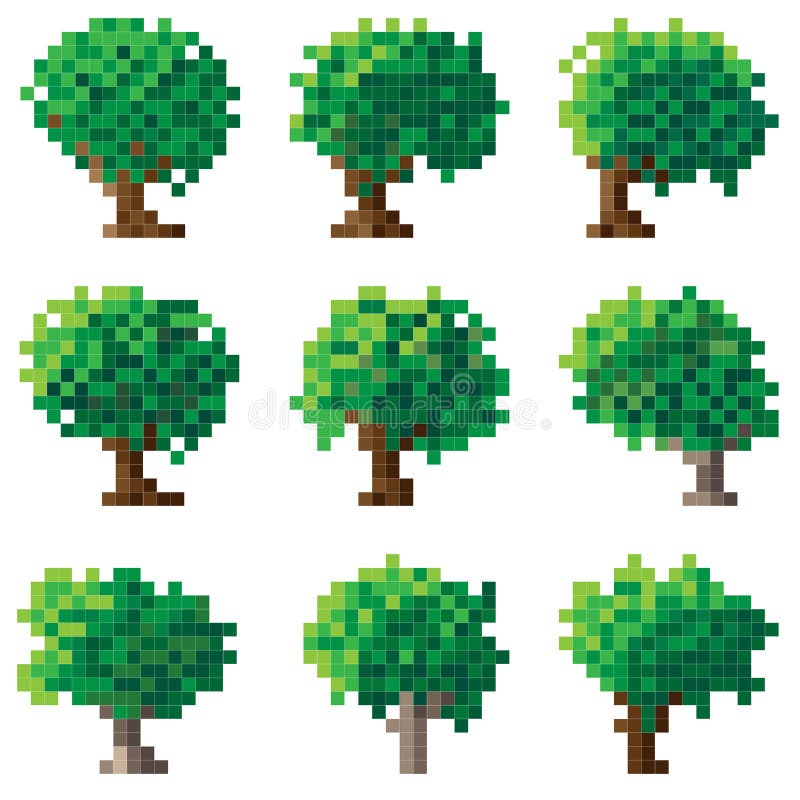 Set of green pixel tree. stock vector. Illustration of sign - 24515484