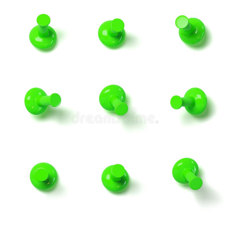 Set of green push pins stock illustration. Illustration of notice ...