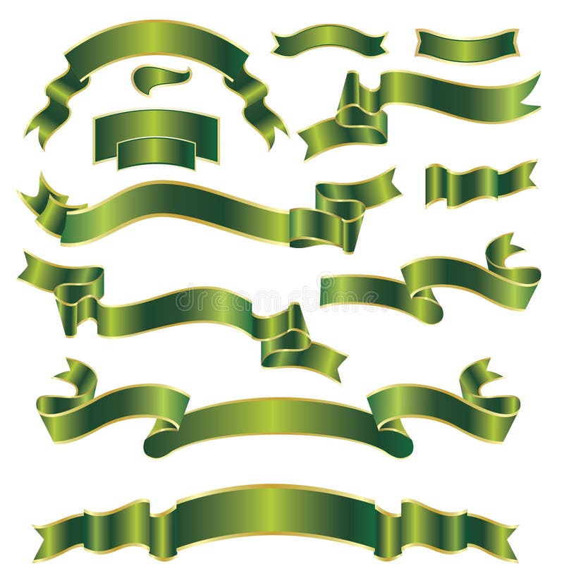 Set of green ribbons stock vector. Illustration of bright - 9250000