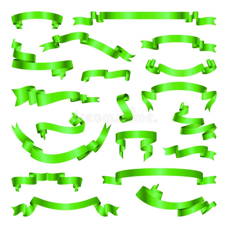 Set of Green Ribbons. Collection of Banner. Vector Illustration. Stock ...