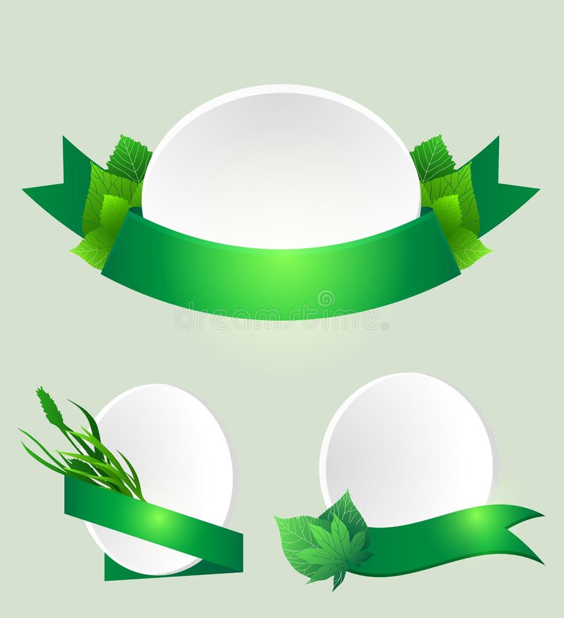 Set of Green Ribbons with Leaves Stock Vector - Illustration of element ...