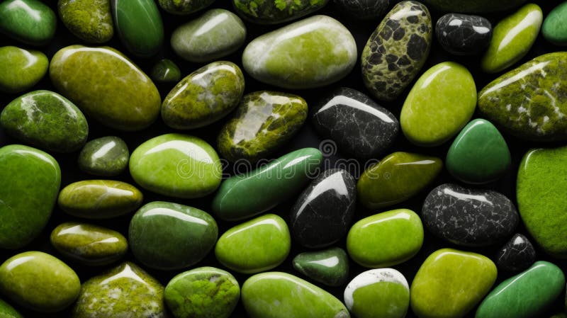Set of Green Rocks that are Smooth To Touch. Generative AI Stock Image ...