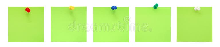 Set of Green Sticky Notes with Pushpins Stock Photo - Image of pushpin ...