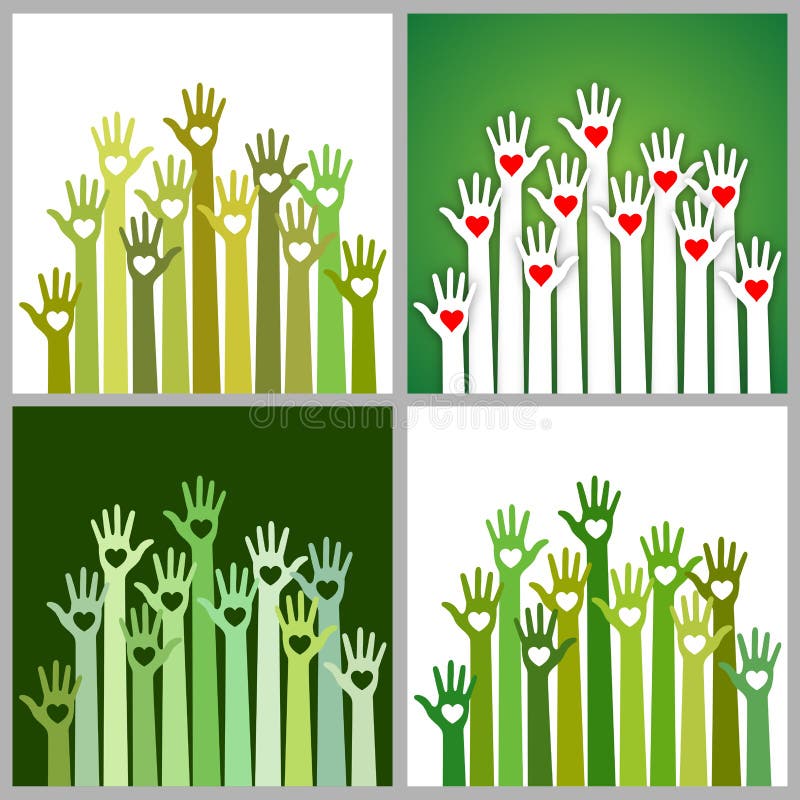 Set of Green Volunteers Caring Up Hands Hearts Stock Vector ... Set of Green Volunteers Caring Up Hands Hearts Stock Vector ...