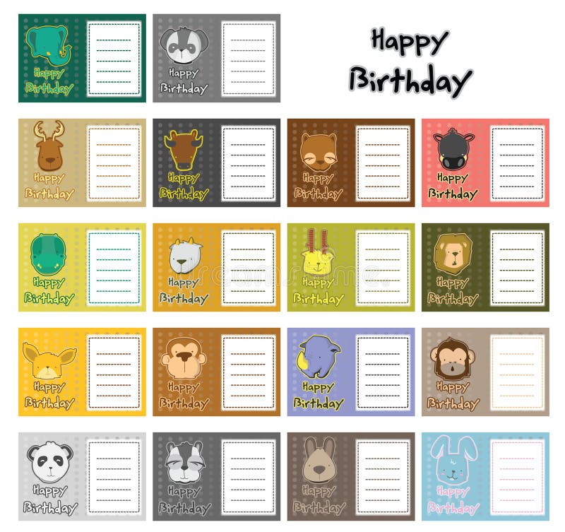 Set Greeting Card Animal Character Design Creative Vector Stock Vector ...