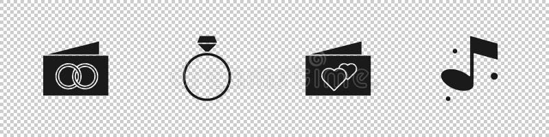 Set Greeting Card, Diamond Engagement Ring, and Music Note Icon. Vector ...