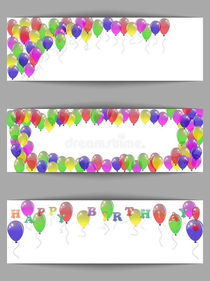 Set of Greeting Horizontal Banners Happy Birthday with Balloons. Stock ...