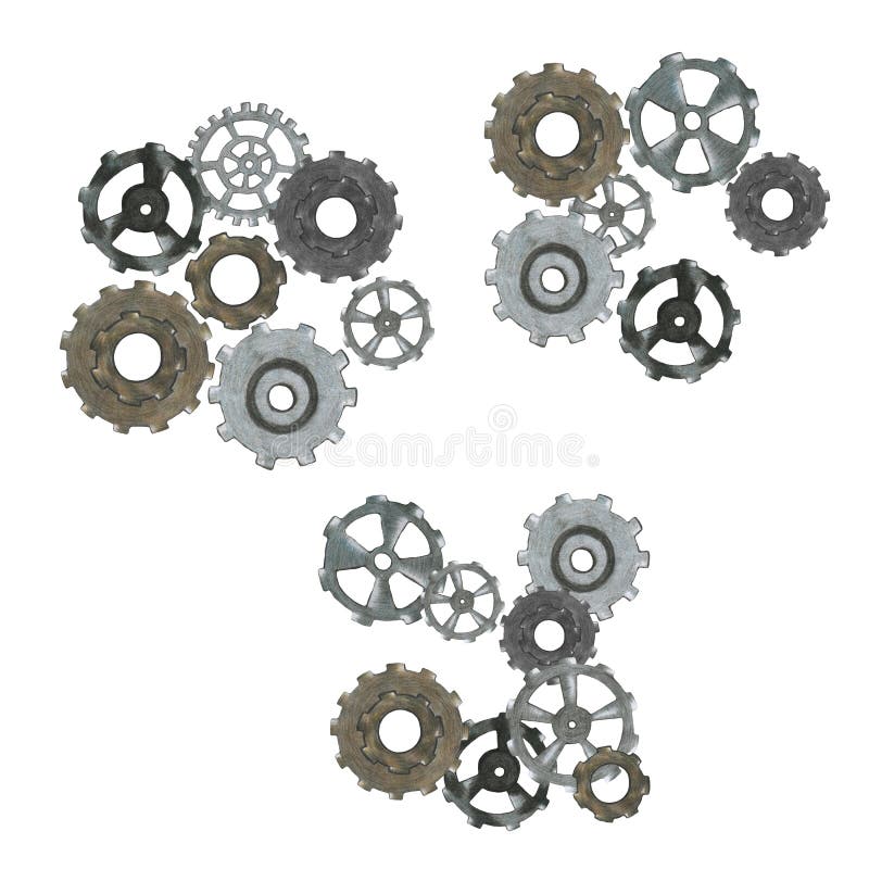 Set of Grey and Brown Gear Composition Isolated on White Background ...