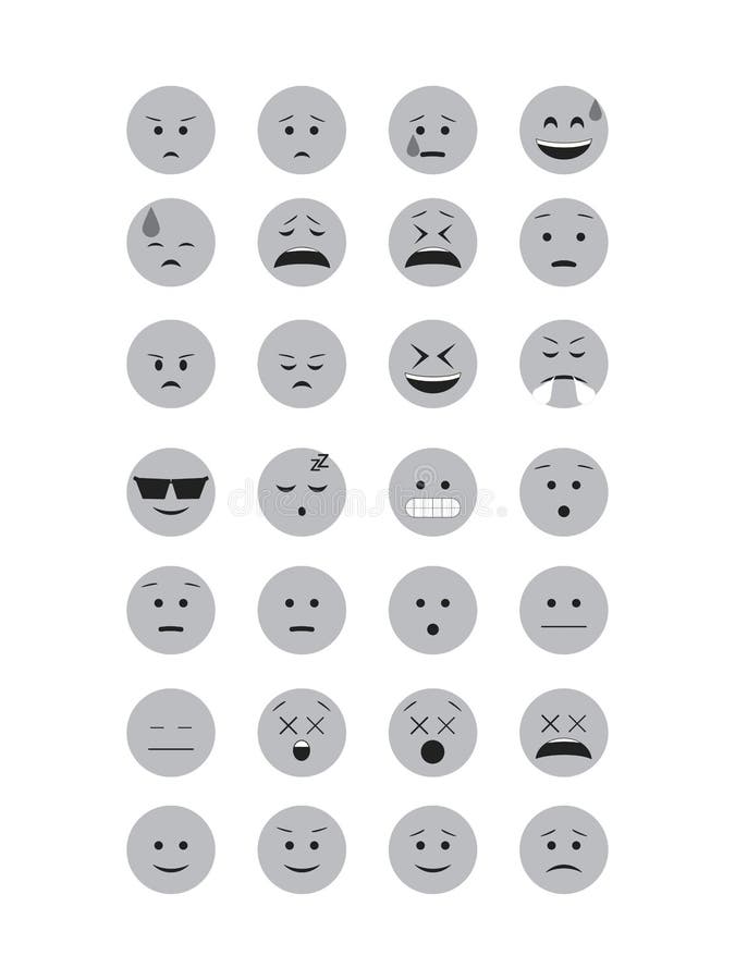 Set of Grey Emoticon Vector. Stock Vector - Illustration of emoji, button: 81344963