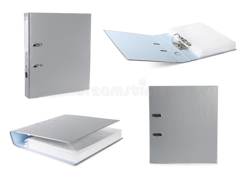 Set with Grey Office Folders on White Background Stock Photo - Image of ...
