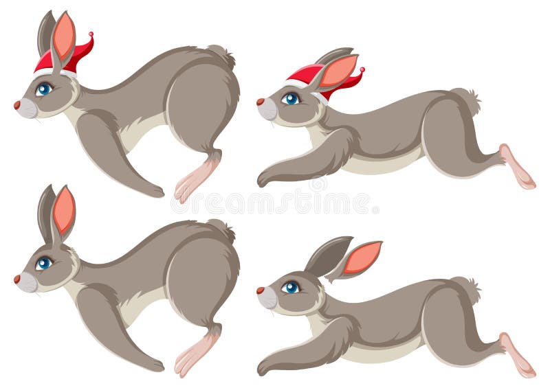 Set of Grey Rabbits in Different Poses Stock Vector - Illustration of ...