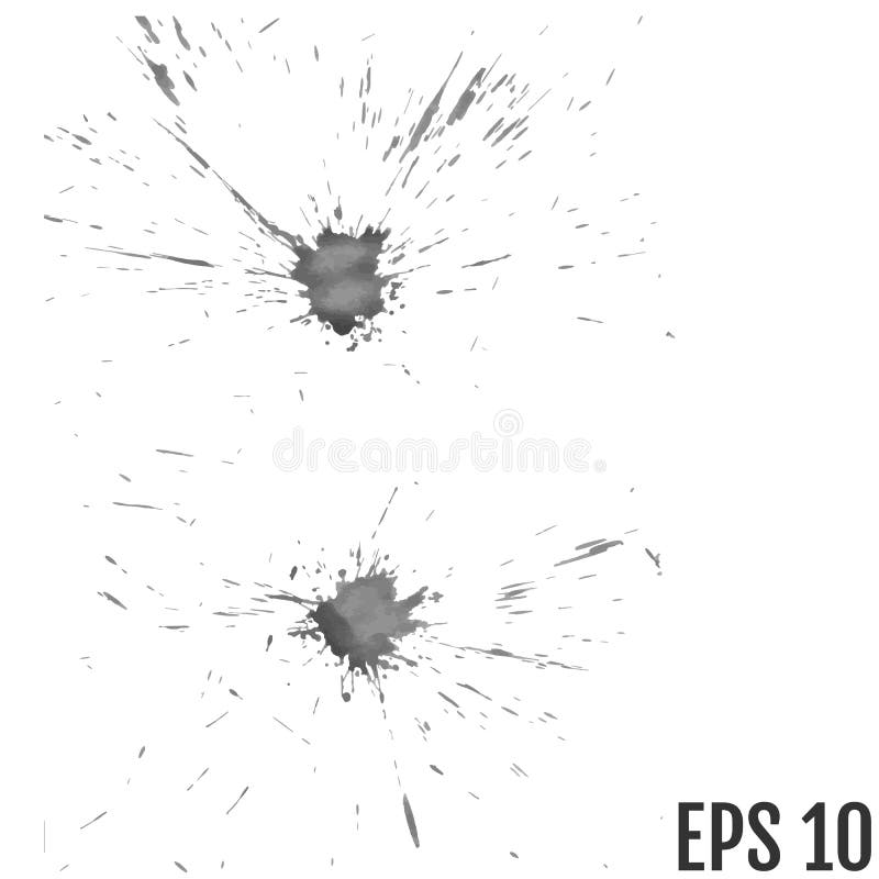 Set of Grey Splash on White Background. Grunge Ink Blots and Drops ...