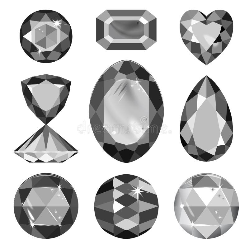Set Greyscale Black Gems Stock Illustrations – 4 Set Greyscale Black ...