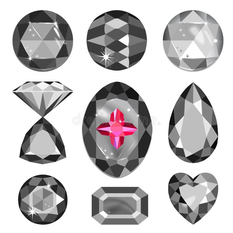 Set of Greyscale, Black Gems Stock Vector - Illustration of icon ...