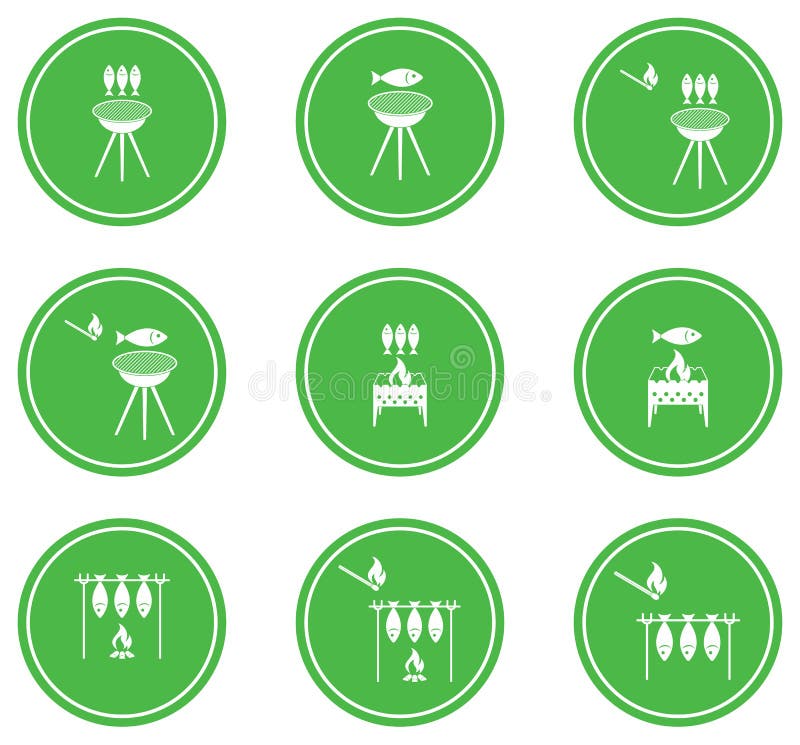 Set of Grilled fish icons stock vector. Illustration of sign - 99352174