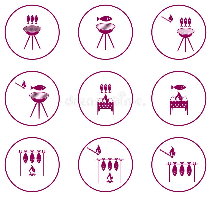 Set of Grilled fish icons stock vector. Illustration of fish - 95820627