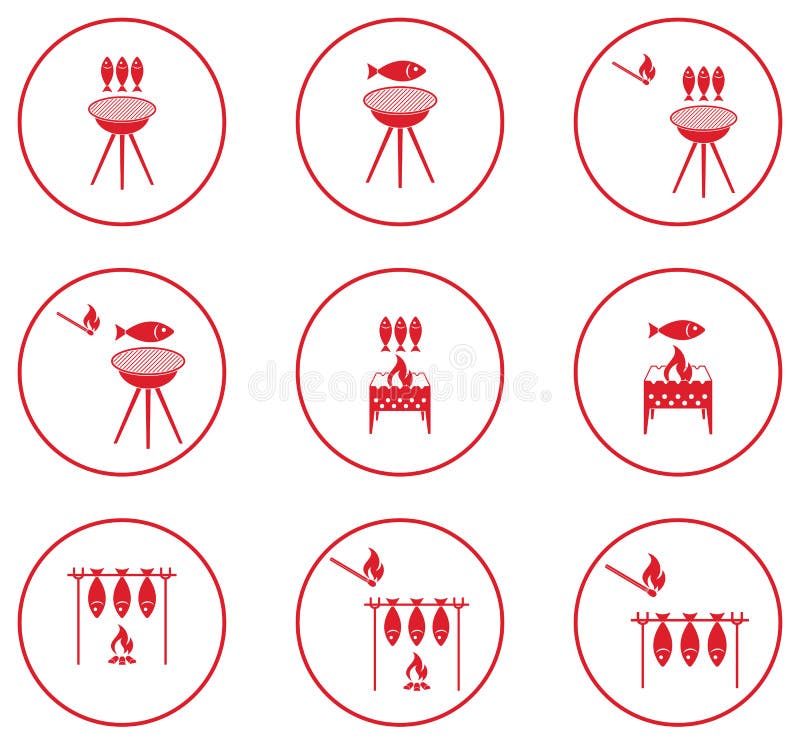 Set of Grilled fish icons stock vector. Illustration of plate - 97308782