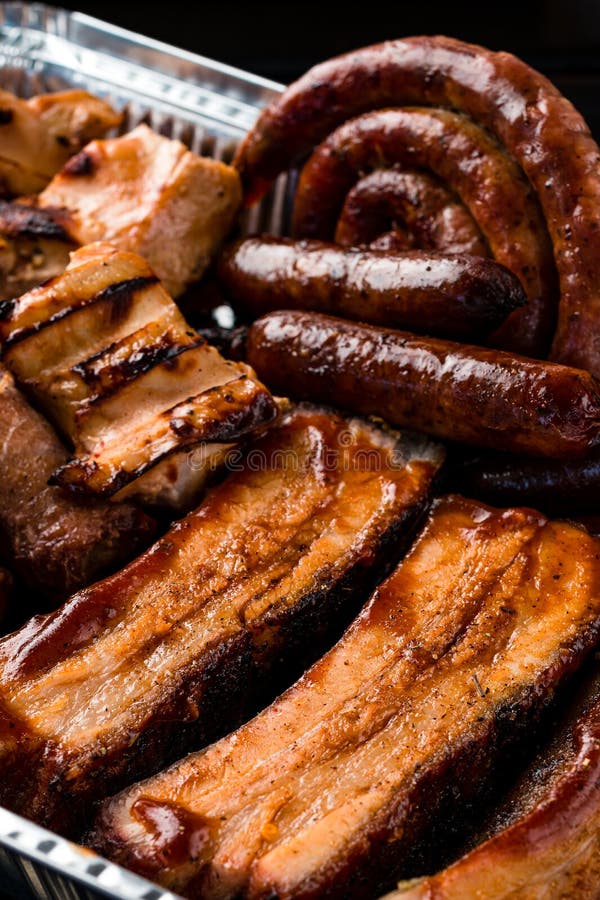 Set of Grilled Ribs and BBQ Meat in a Delivery Box Stock Image - Image ...