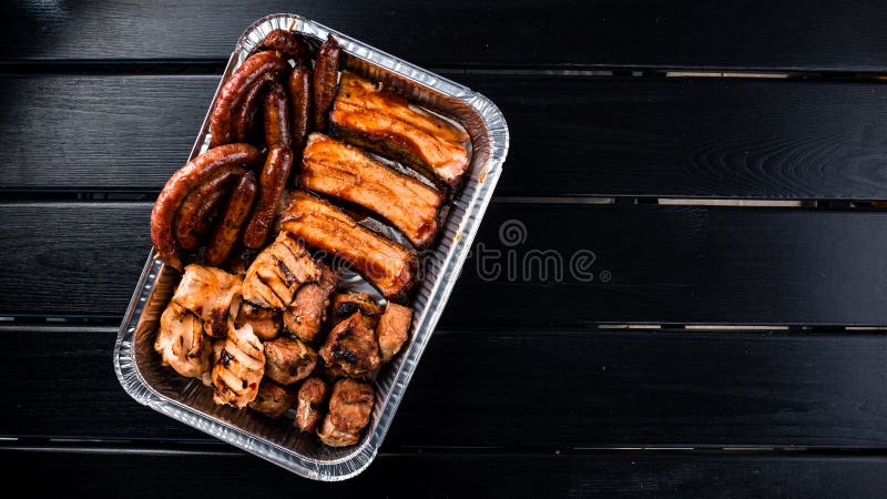 Set of Grilled Ribs and BBQ Meat in a Delivery Box Stock Photo - Image ...